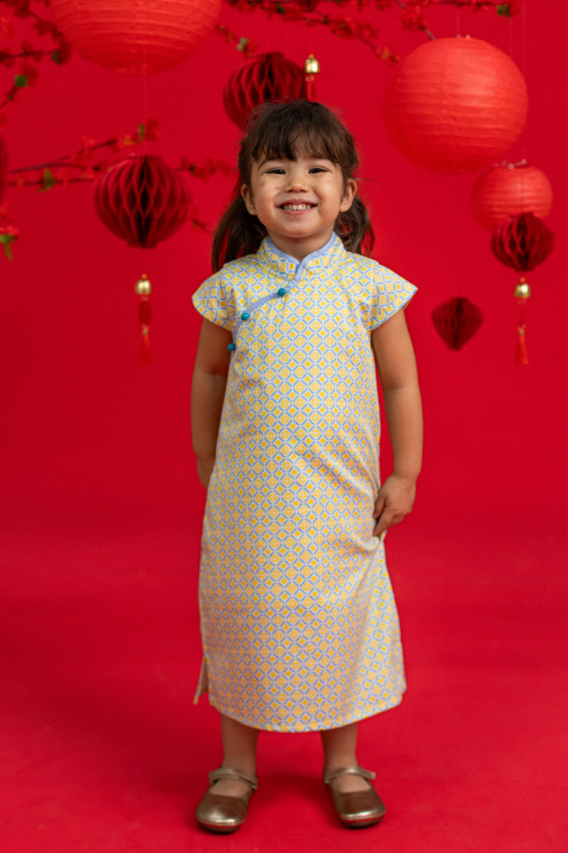 Cheongsam Yellow Blue Mosaic | Elly CNY 2026 – The Elly Store
