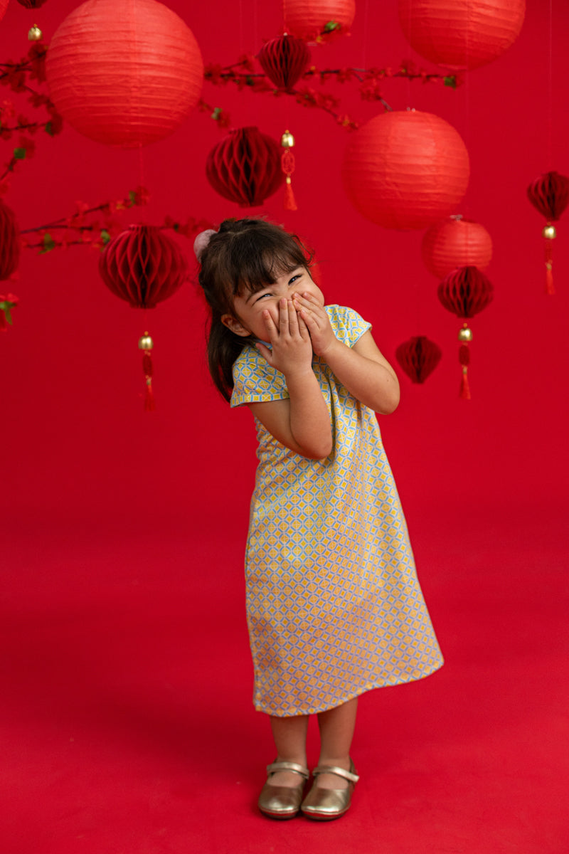 Cheongsam Yellow Blue Mosaic | Elly CNY 2026 – The Elly Store